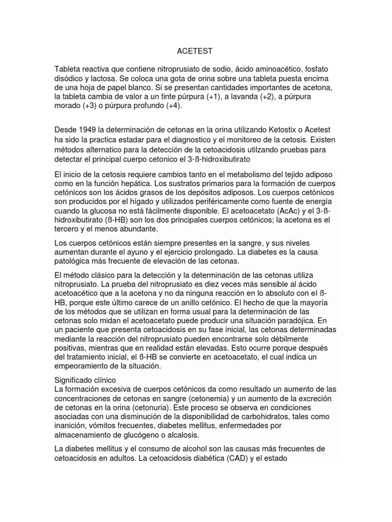 Acetest y Bililabtix | PDF | Cetosis | Diabetes mellitus