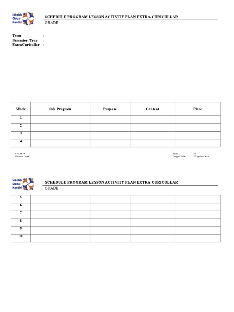 Extracurricular Activity Plan Schedule | PDF | Science & Mathematics