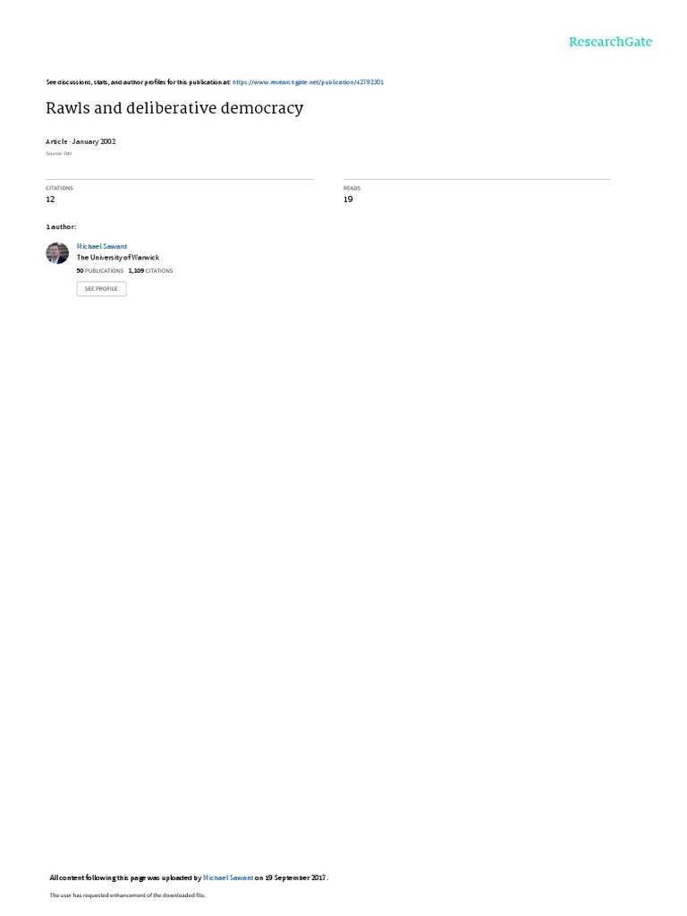 Rawls and Deliberative Democracy | PDF | Deliberation | John Rawls