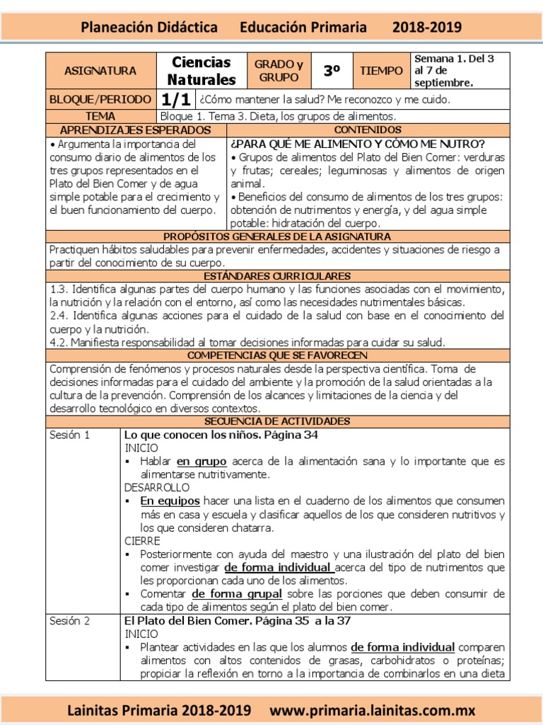 Planeación Didáctica Ciencias 3º Primaria | PDF | Alimentos | Nutrición