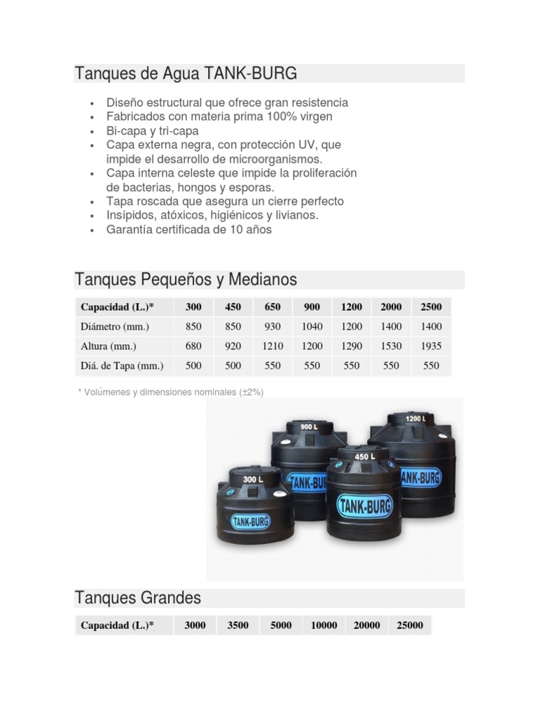 Dimensiones y Capacidades Tanques TANK-BURG | PDF