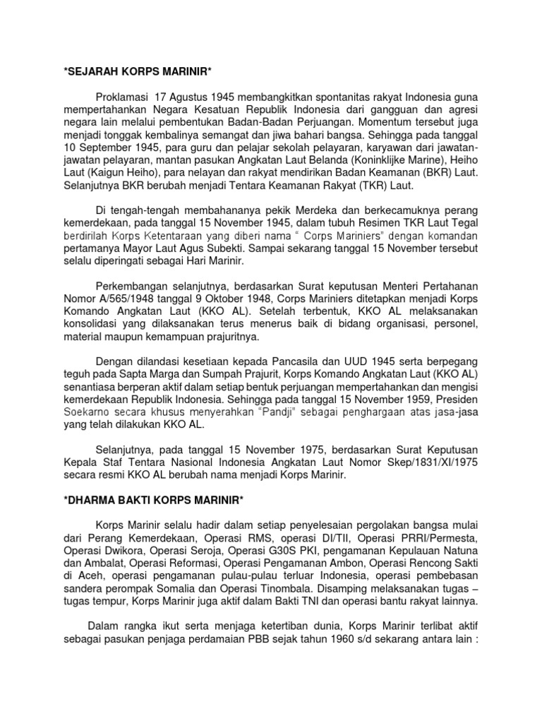 Sejarah Dan Dharma Bakti Marinir | PDF