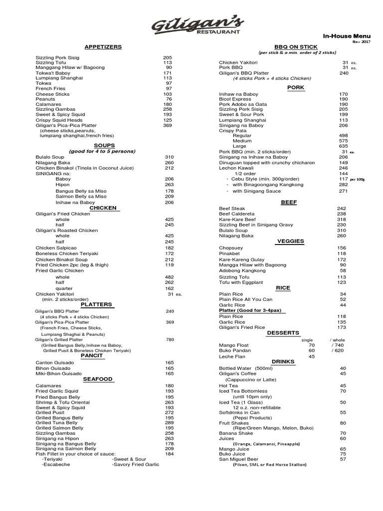 Giligans Menu Text PDF | PDF | Tofu | Barbecue