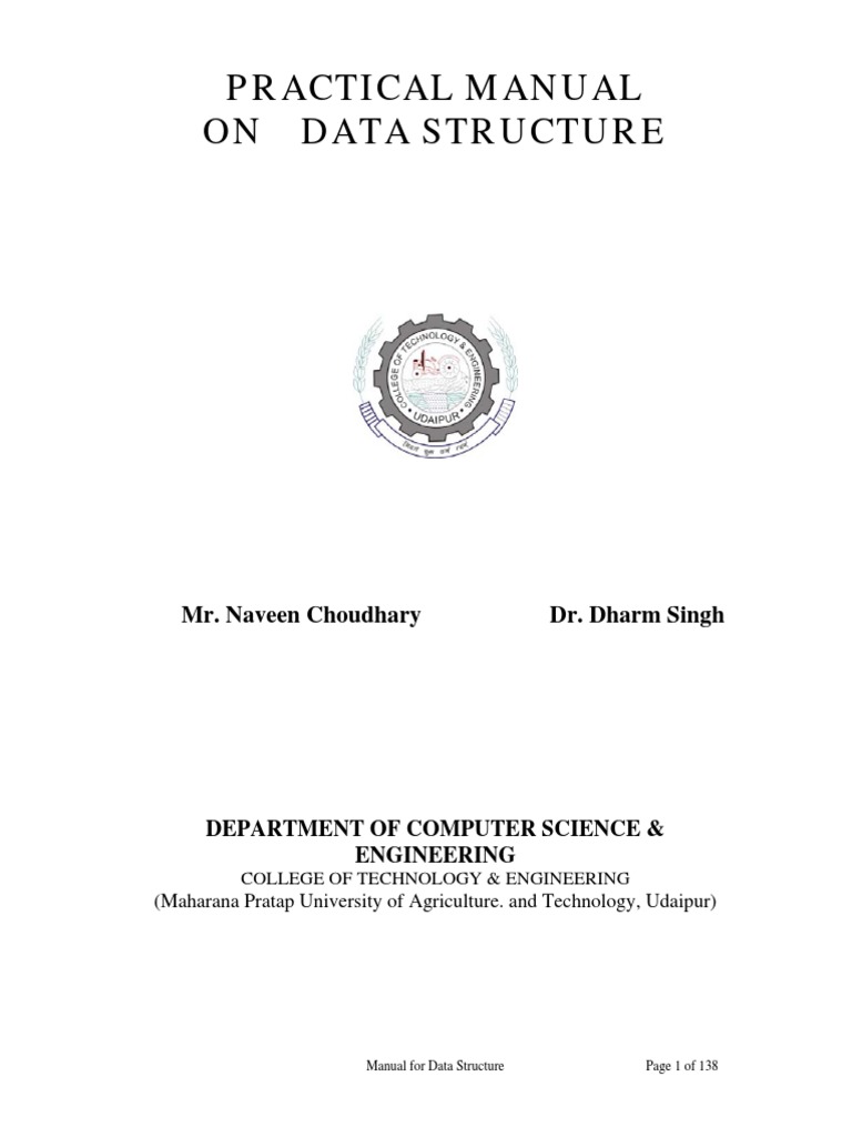 Practical Manual On Data Structure: Mr. Naveen Choudhary Dr. Dharm Singh | PDF | Queue (Abstract ...
