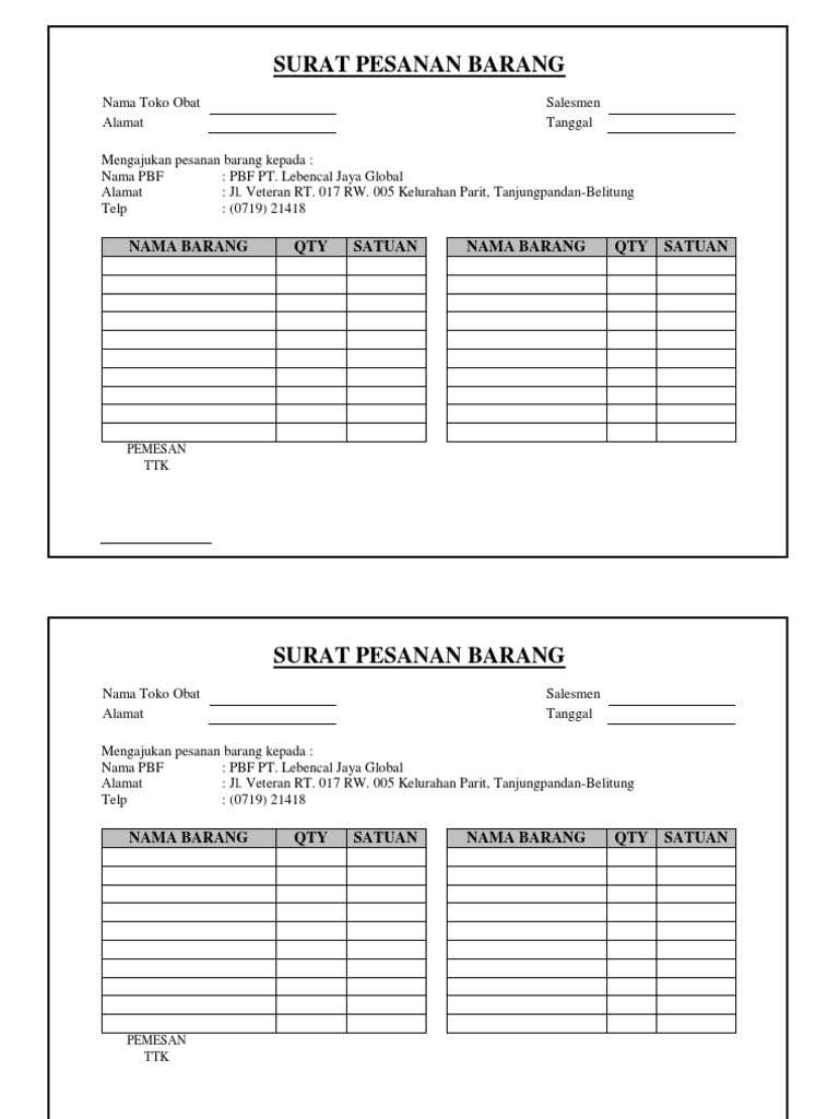 Surat Pesanan Barang1 | PDF