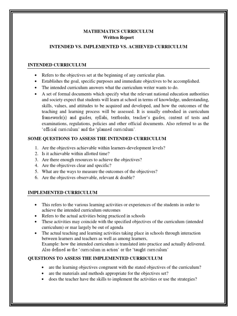 Mathematics Curriculum Written Report - Group 4 | PDF | Curriculum ...