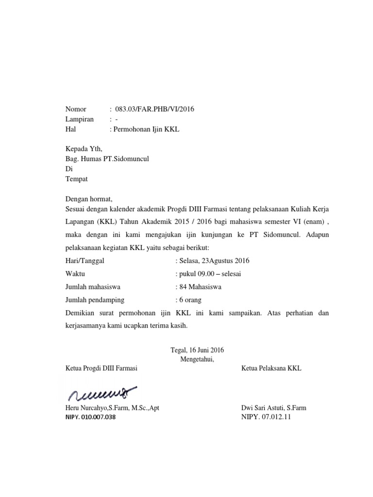 Surat Permohonan KKL | PDF