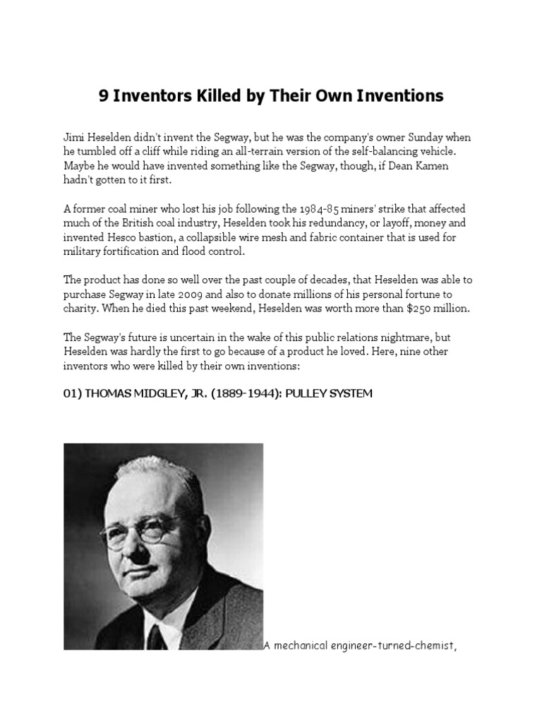 9 Inventors Killed by Their Own Inventions: 01) THOMAS MIDGLEY, JR ...