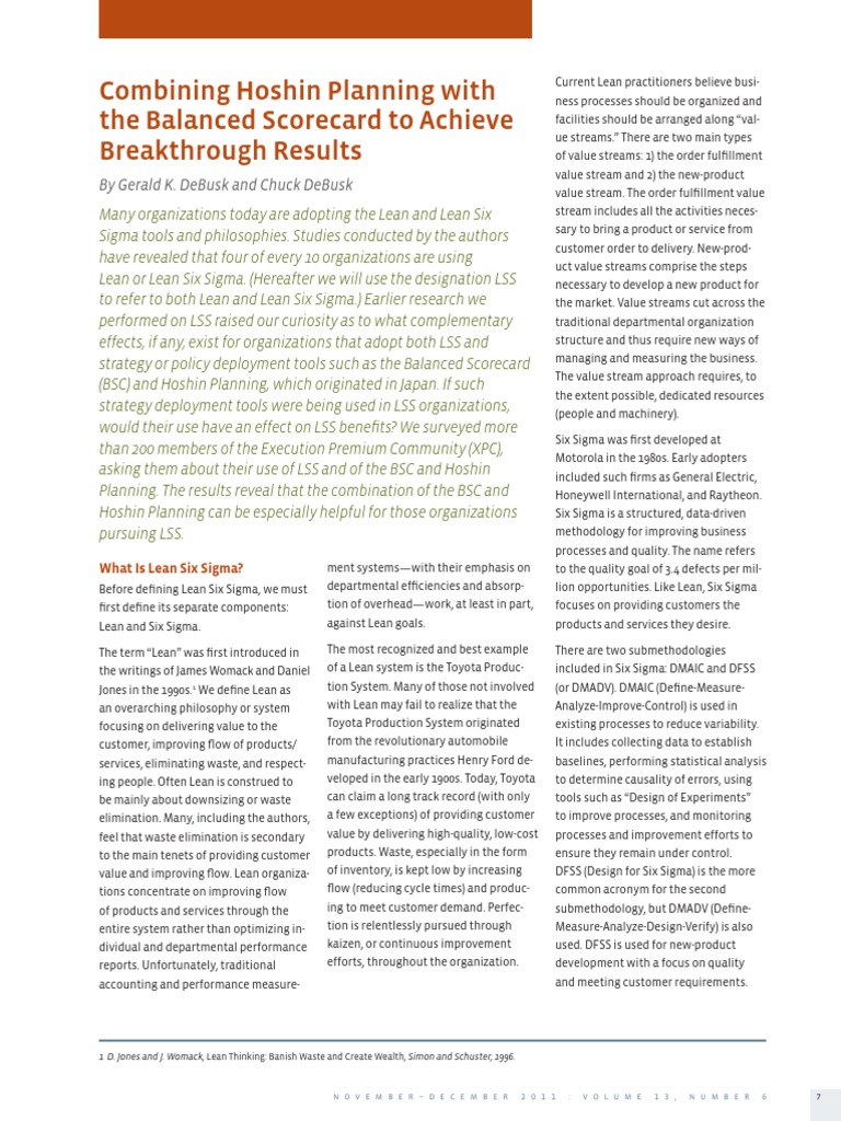 Hoshin Planning and BSC PDF | PDF | Lean Manufacturing | Design For Six ...