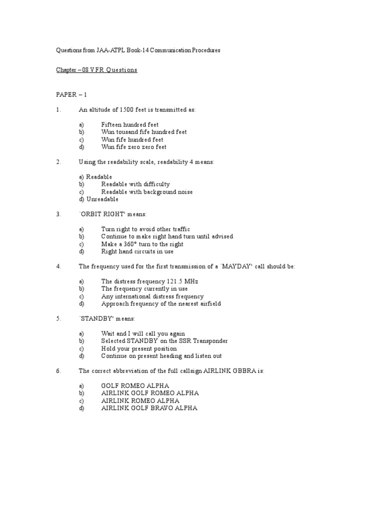 14 -ATPL Questions - Communication Proc | Transponder (Aeronautics ...