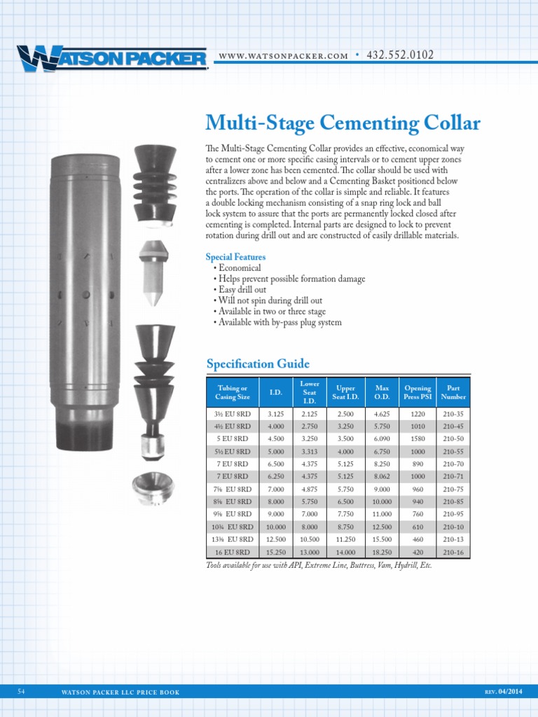 Multi-Stage Cementing Collar: Specification Guide | PDF | Casing ...