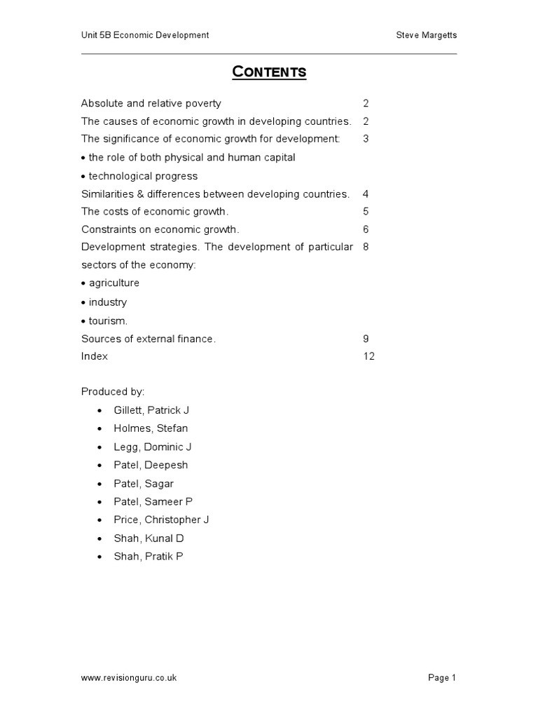 Ontents: Unit 5B Economic Development Steve Margetts | PDF | Structural ...