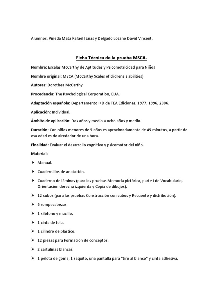 Ficha Técnica de La Prueba MSCA. | PDF | Memoria | Creatividad