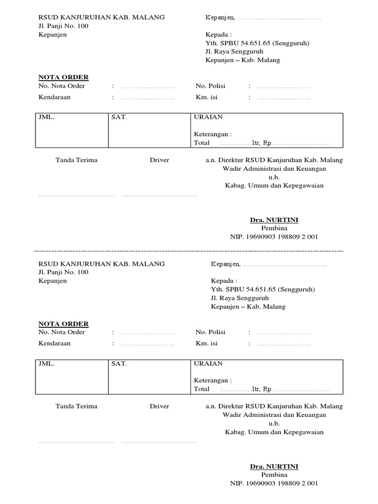 Form Nota Order BBM 2018 | PDF