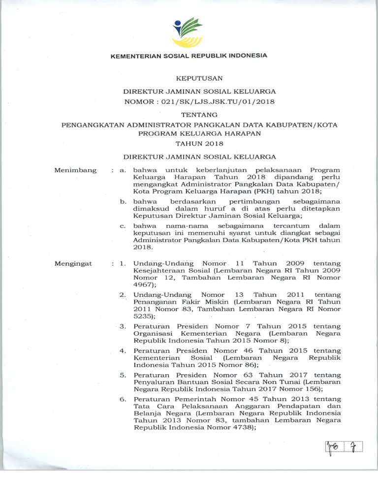 021 SK LJS - jsk.TU 01 2018 Administrator Pangkalan Data Kabupaten Kota | PDF