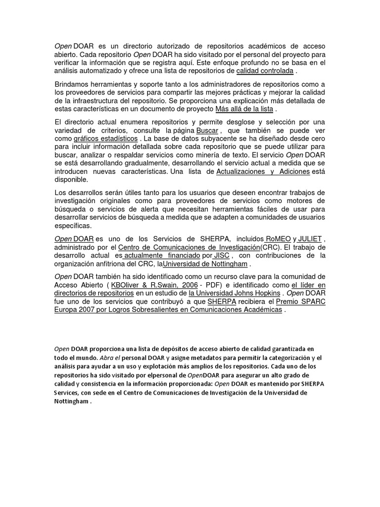 Opendoar Word | PDF | Acceso abierto | Metadatos