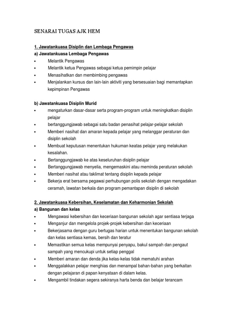 Senarai Tugas Ajk Hem | PDF
