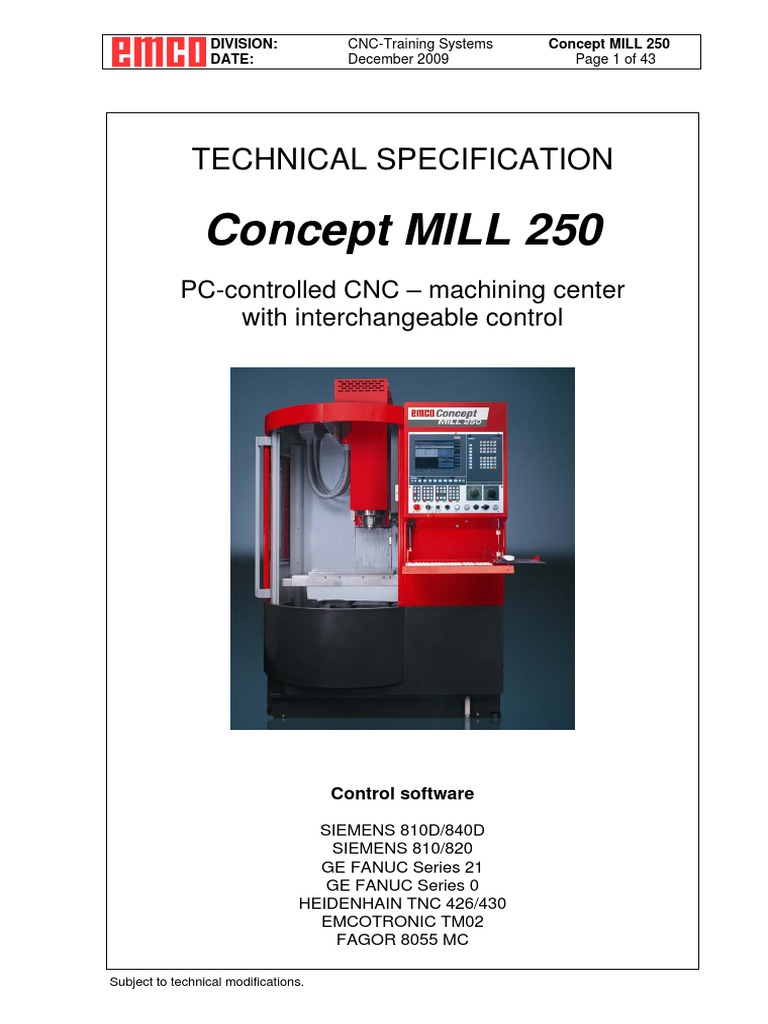 Emco Mill250 Specif | PDF | Numerical Control | Metalworking