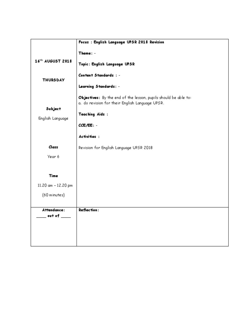 Revision RPH | PDF | English Language | Teachers