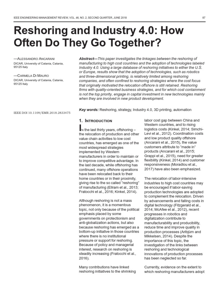 Reshoring and Industry 4.0-TUT1 PDF | PDF | Offshoring | Strategic Management