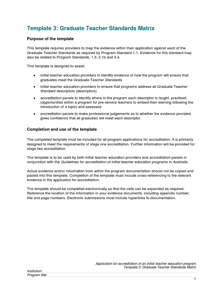 Template 3 - Graduate Standards Matrix | PDF | Teacher Education ...