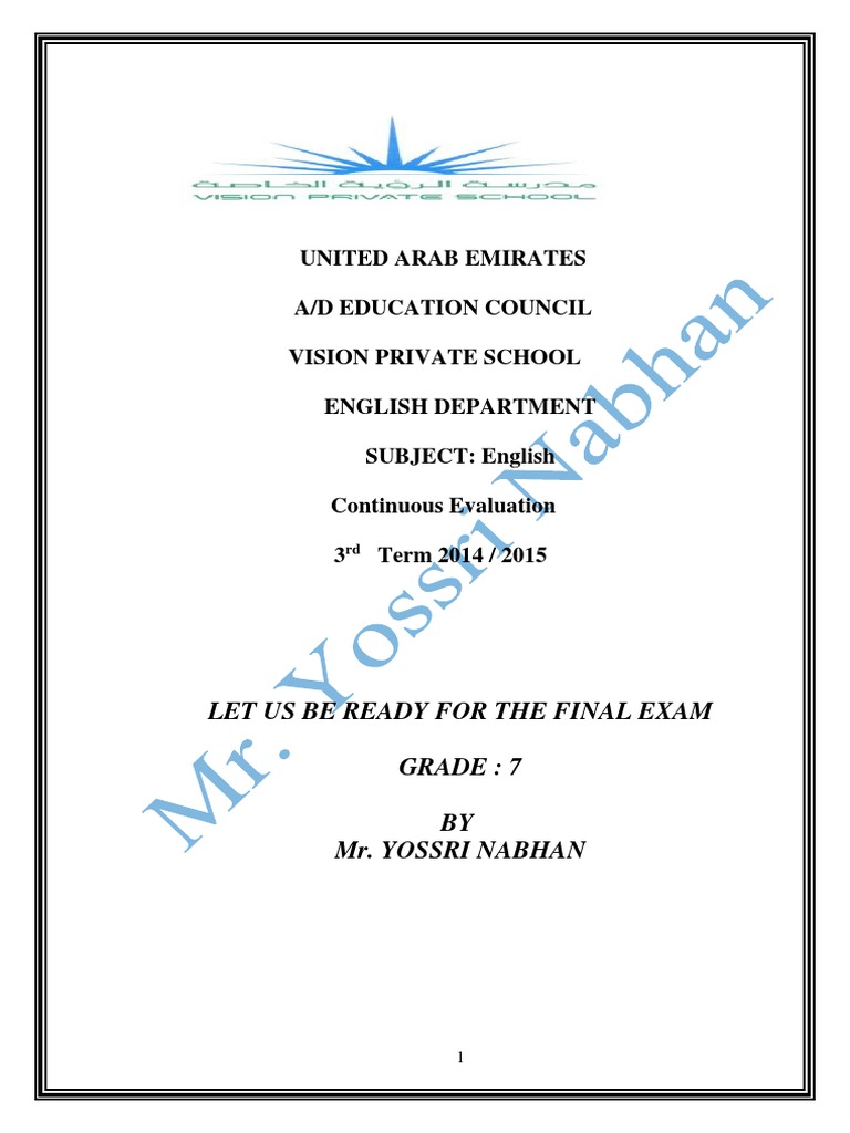 Revision Worksheet Term 3 Grade 7 | PDF | United Arab Emirates