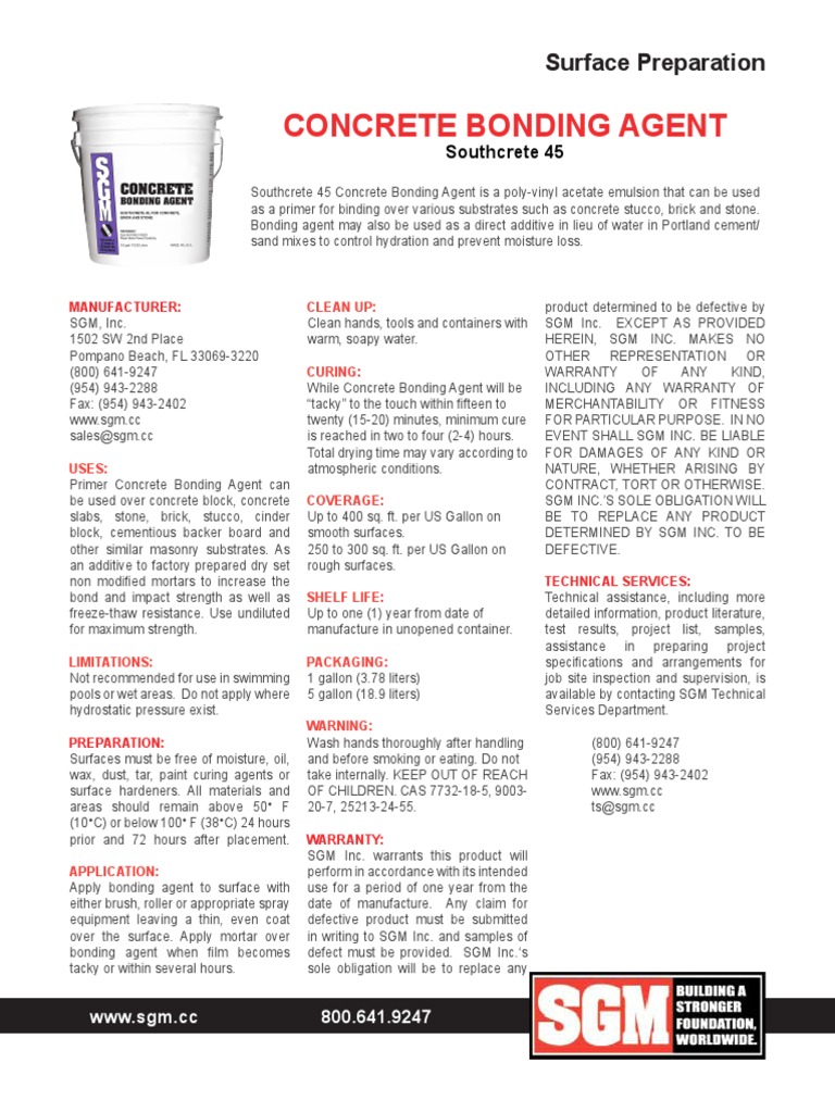Southcrete 45 Concrete Bonding Agent | PDF | Concrete | Building Materials