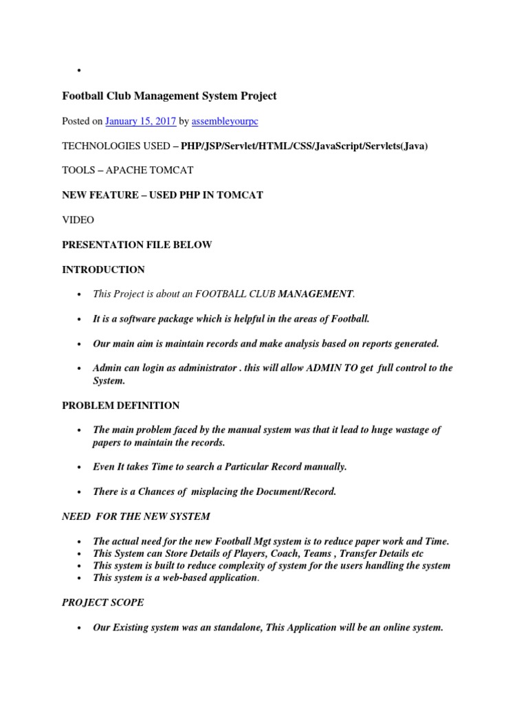 Football Club Management System SHERPHERD | Download Free PDF | Java ...