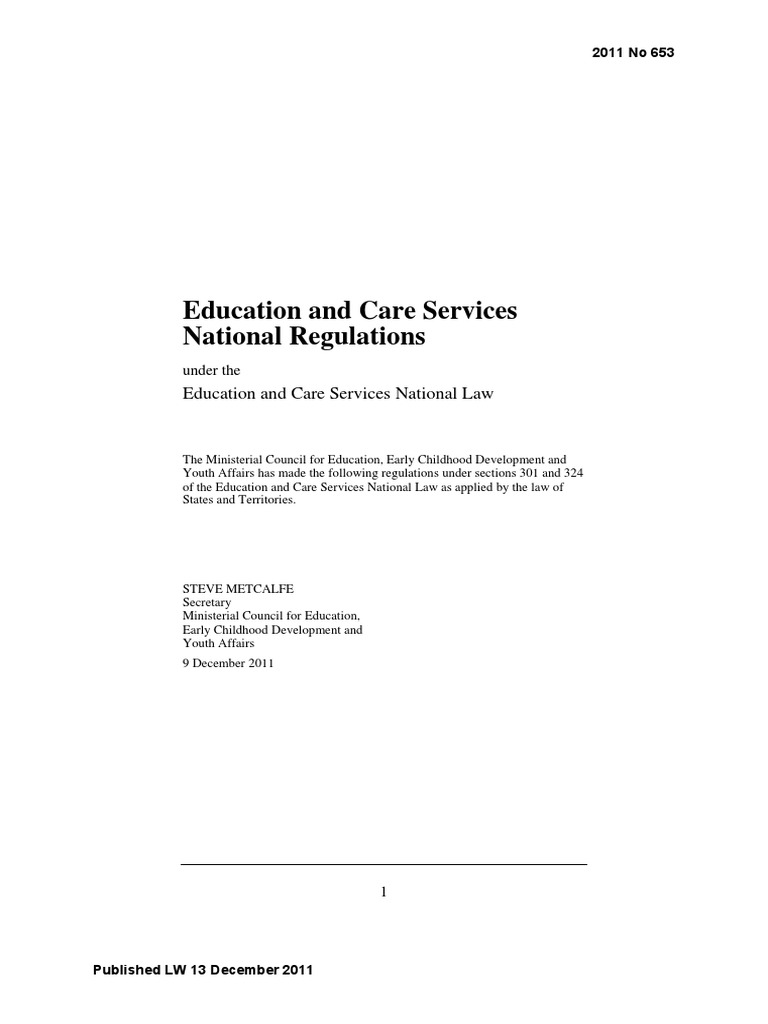 National Education and Care Regulations | PDF | Child Care | Relationships