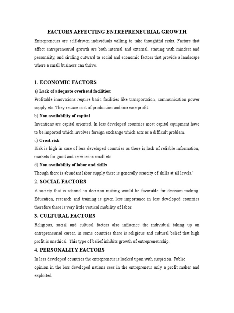 15 Factors Affecting Entrepreneurial Growth | PDF | Entrepreneurship ...