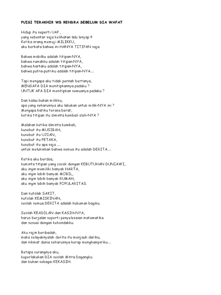 Puisi Terakhir Rendra | PDF
