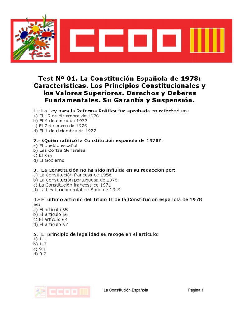 Doc127880 Test 1 La Constitucion Espanola De 1978 Pdf