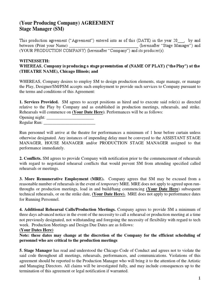 Stage Manager Agreement | PDF | Jurisdiction | Government Information