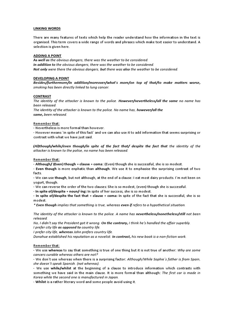 Linking Words Cae | PDF | Linguistics | Cognition