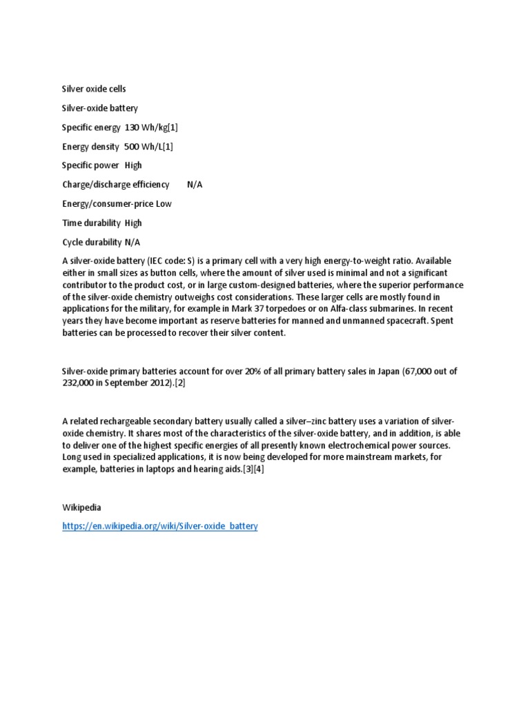 Silver Zinc Cell | PDF | Rechargeable Battery | Chemical Elements