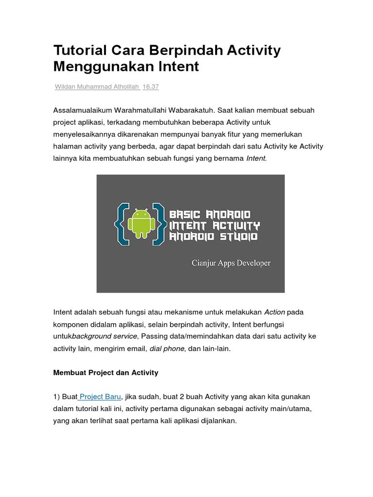 Tutorial Cara Berpindah Activity Menggunakan Intent | PDF | Komputer Tutorial Cara Berpindah Activity Menggunakan Intent | PDF | Komputer
