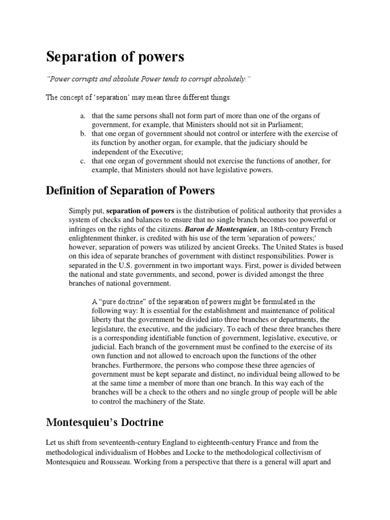 Lecture On Separation of Powers | PDF | Separation Of Powers | United ...
