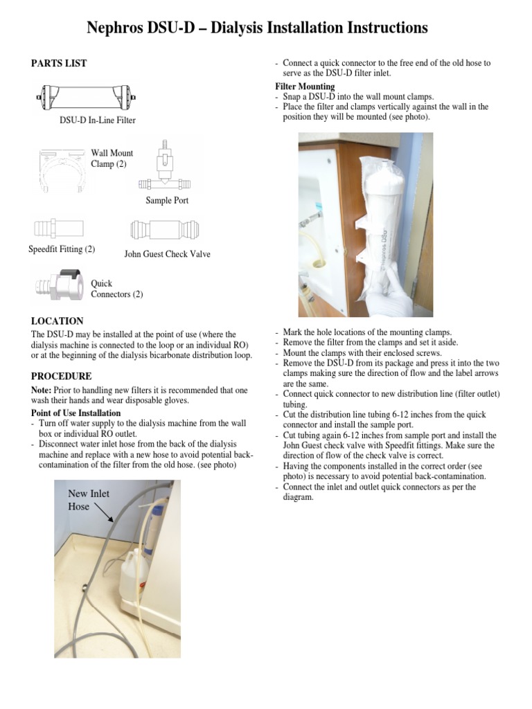 Dialysis Installation Instructions Nephros DSU-D Filter | PDF | Valve ...