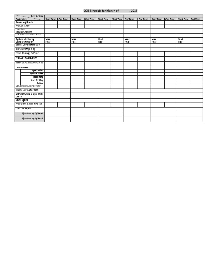 COB Log Sheet | PDF