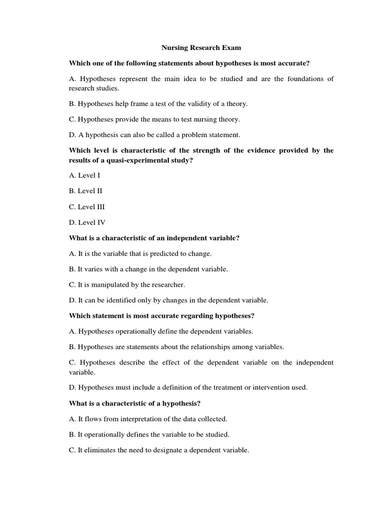 Nursing Research Exam | PDF | Hypothesis | Statistical Hypothesis Testing
