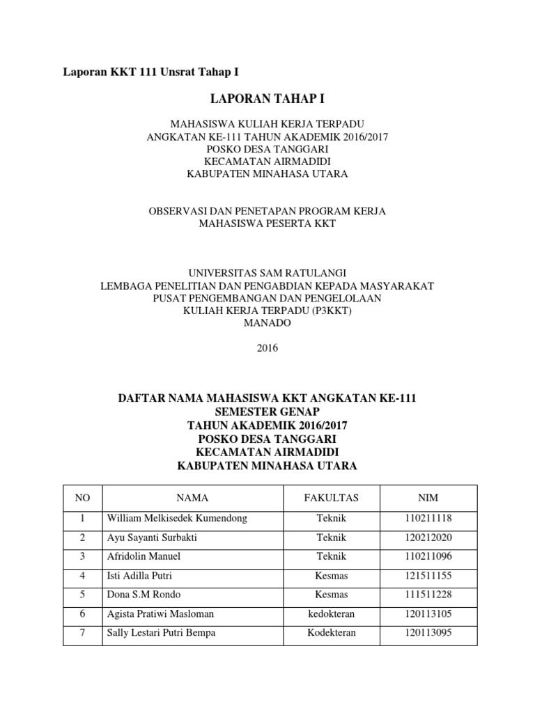 Laporan KKT 111 Unsrat Tahap I | PDF | Perjalanan