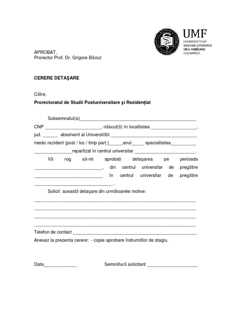 Cerere Detasare Rezidenti PDF | PDF
