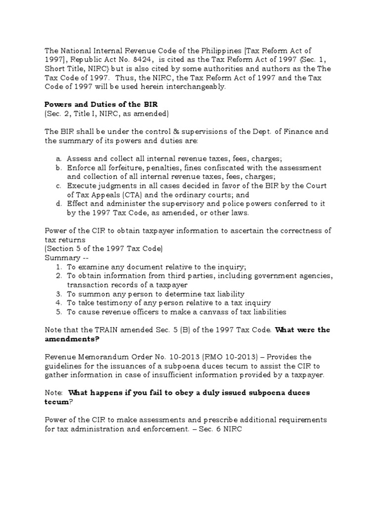 Powers and Duties of The BIR | PDF | Jurisdiction | Internal Revenue ...