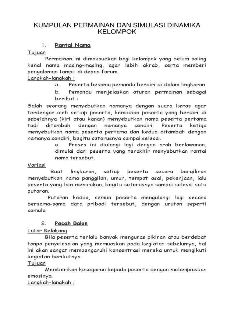 Kumpulan Permainan Dan Simulasi Dinamika Kelompok: Rantai Nama | PDF ...