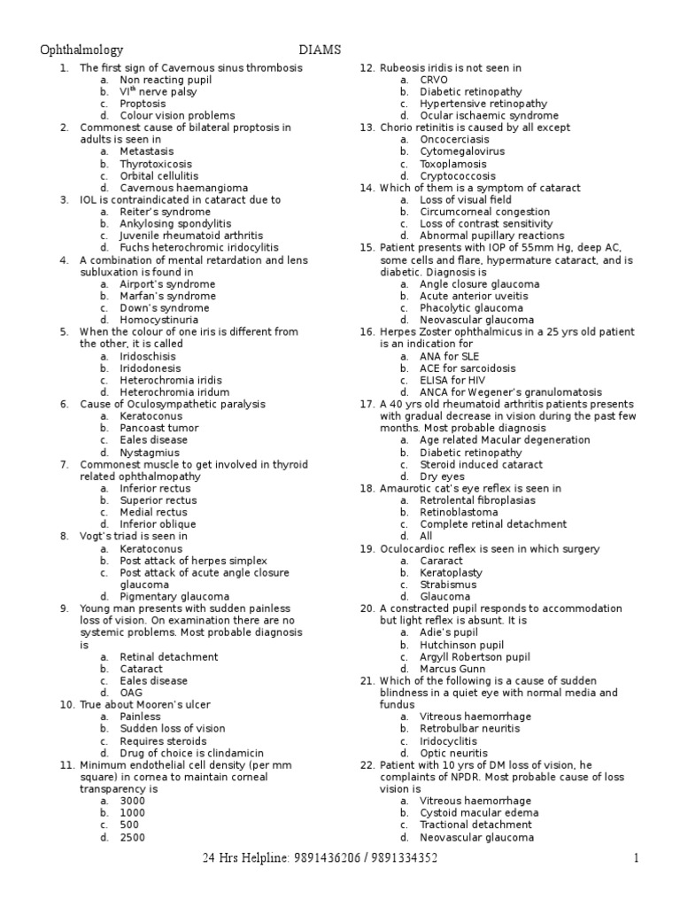 Optho Diams Q | PDF | Glaucoma | Cornea