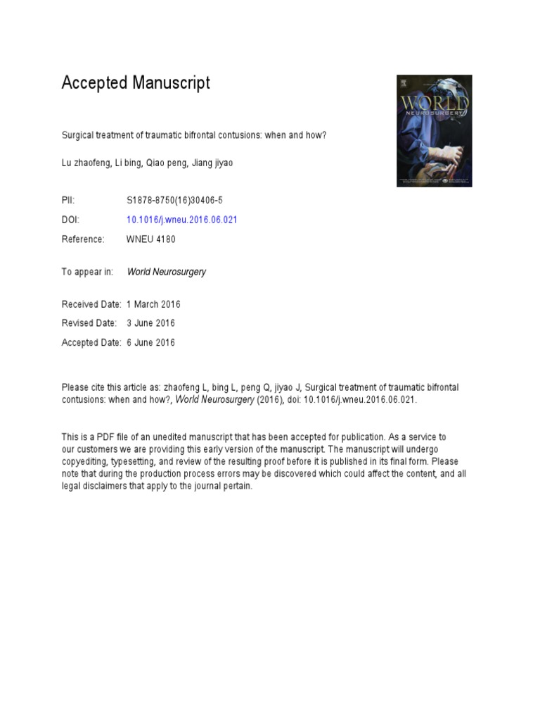 Surgical Treatment of Traumatic Bifrontal Contusion When and How | PDF ...