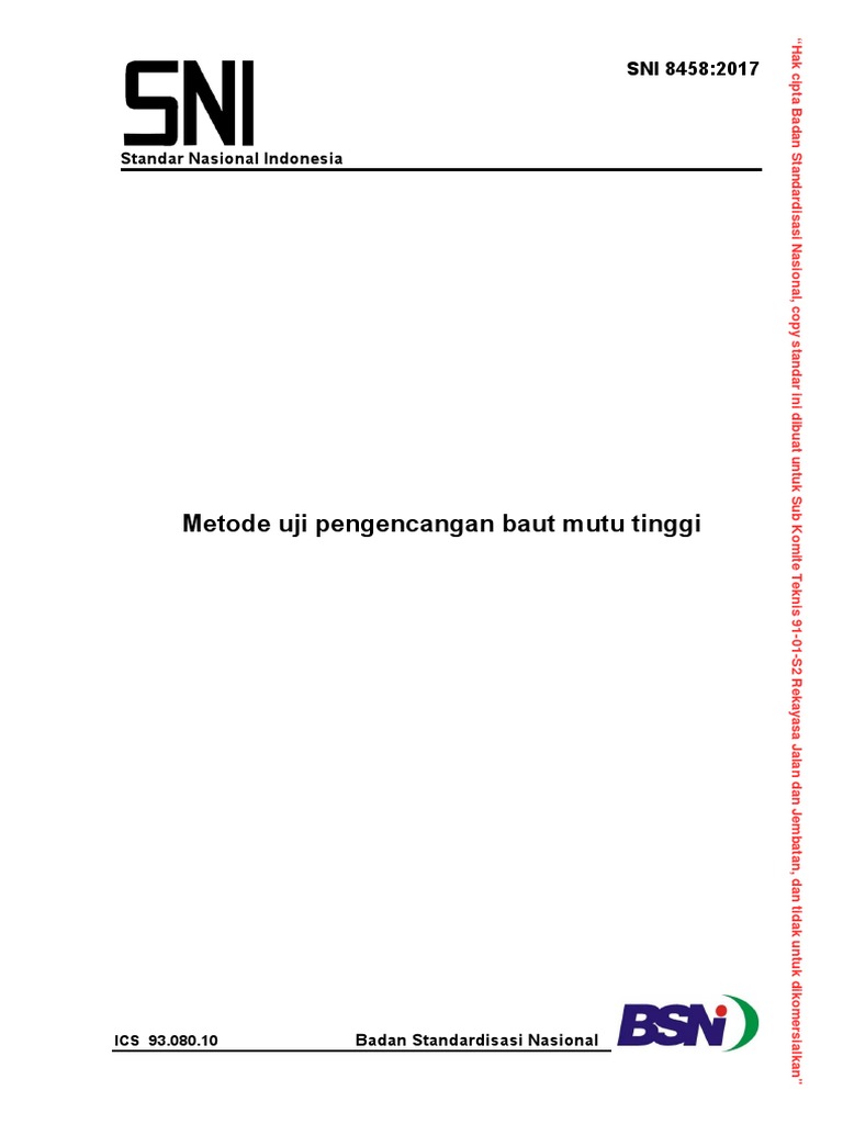 Sni-84582017 Metode Uji Pengencangan Baut Mutu Tinggi | PDF