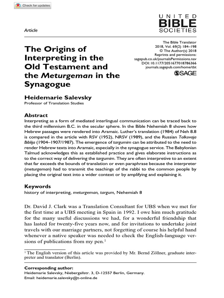Heidemarie Salevsky, The Origins of Interpreting in The Old Testament ...
