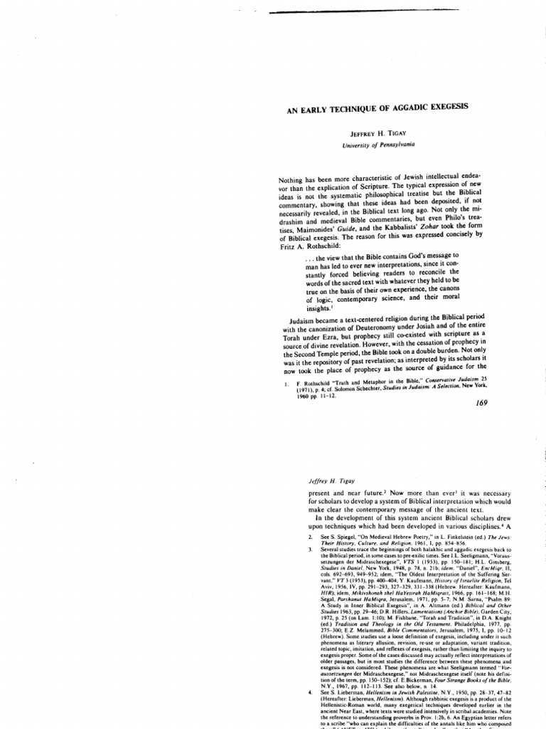 Jeffrey H. Tigay, An Early Technique of Aggadic Exegesis | PDF