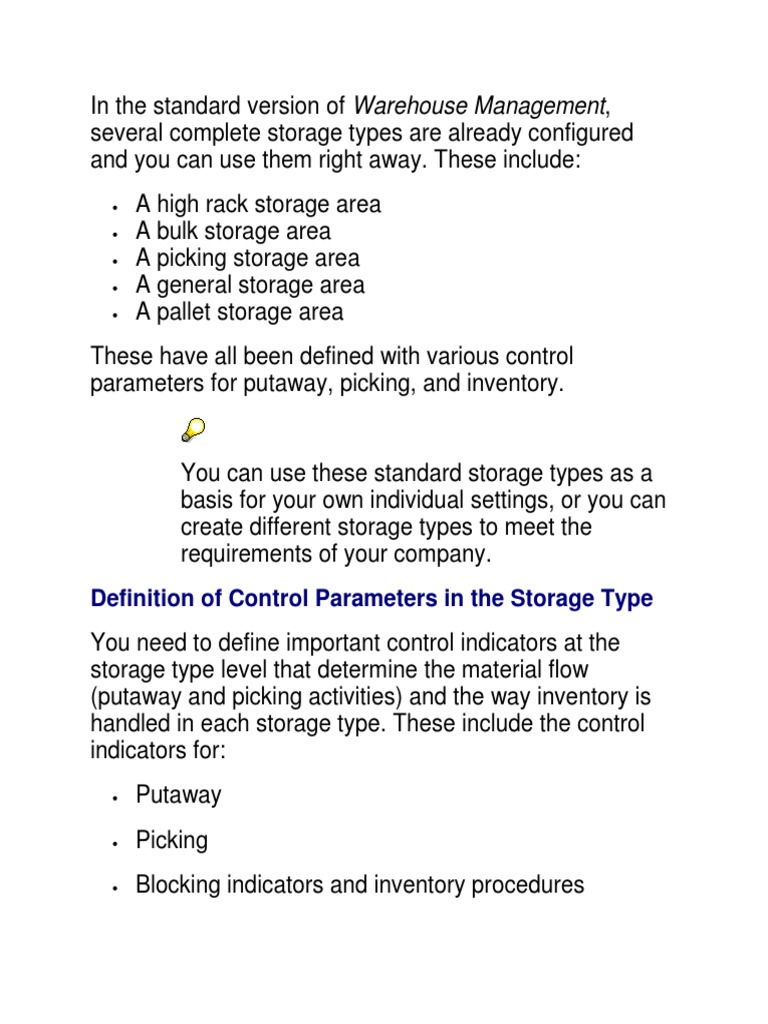 Definition of Control Parameters in The Storage Type | PDF
